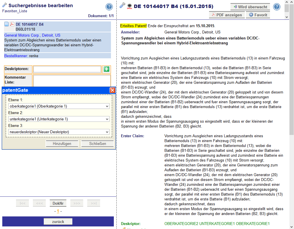 Deskriptoren verwalten | patentGate manual
