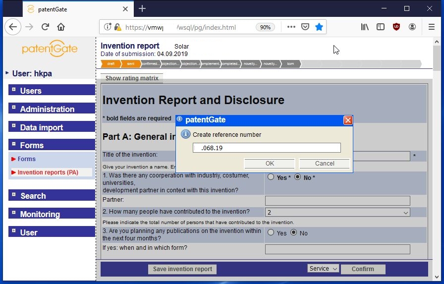 Invention report [custom] | patentGate manual