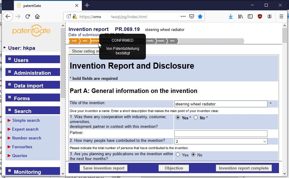 Invention report [custom] | patentGate manual
